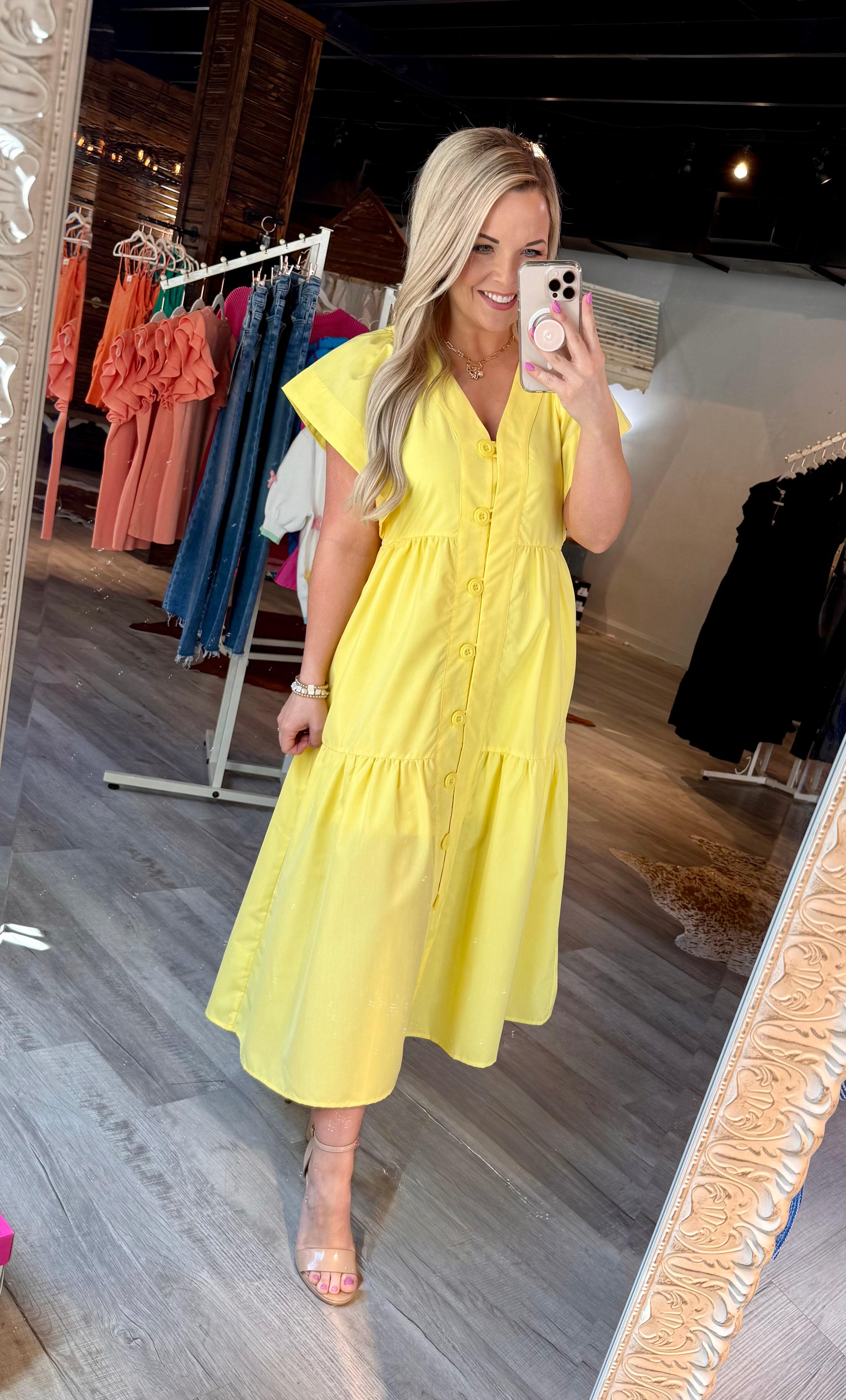 Yellow Button Maxi Dress – Alli D’s Boutique