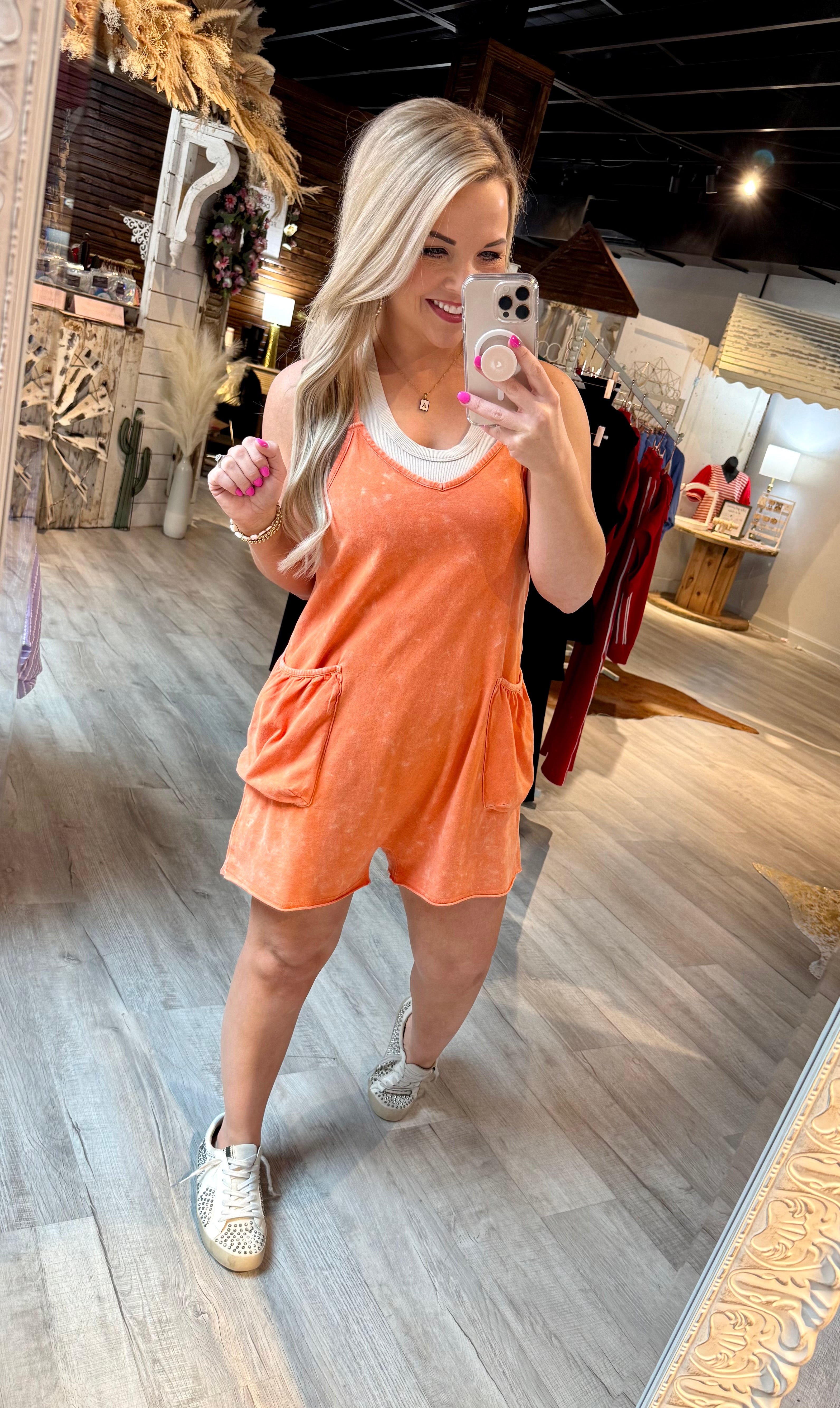 Sunset Mineral Wash Romper – Alli D’s Boutique